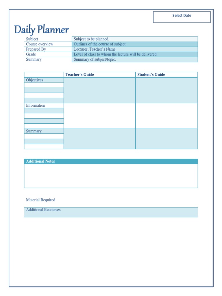 Daily Lesson Plan Template | PDF