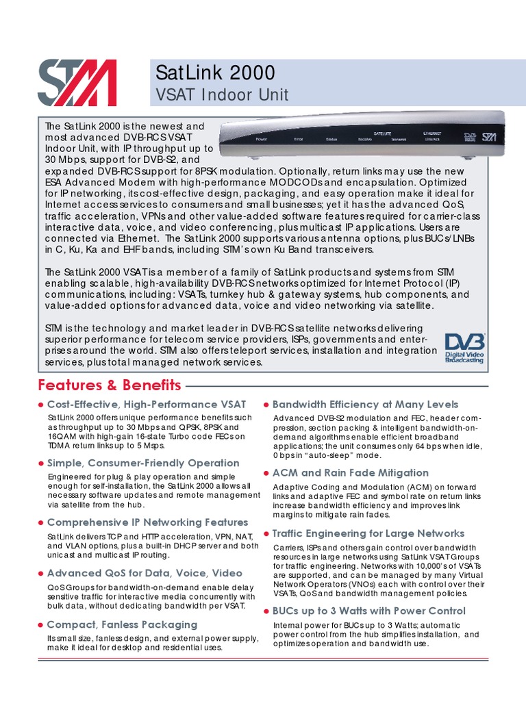 Satlink 2000: Vsat Indoor Unit | PDF | Internet Protocols | Quality Of Service