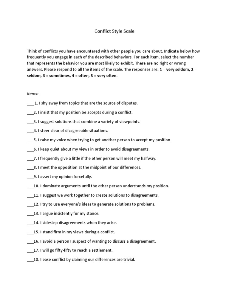 Conflict Style Scale | Download Free PDF | Psychology | Psychological ...