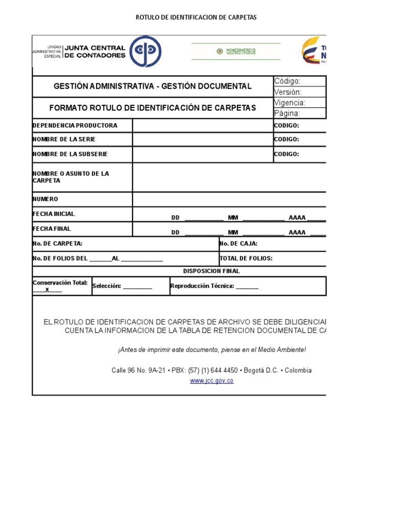 Formato Rotulo de Identificacion de Carpetas | PDF | Informática y tecnología de la información ...