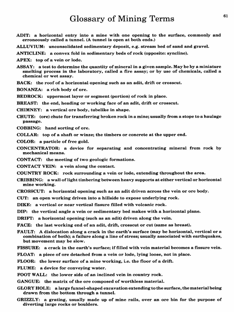 Glossary of Mine Surveying Terms | PDF | Mining | Rock (Geology)
