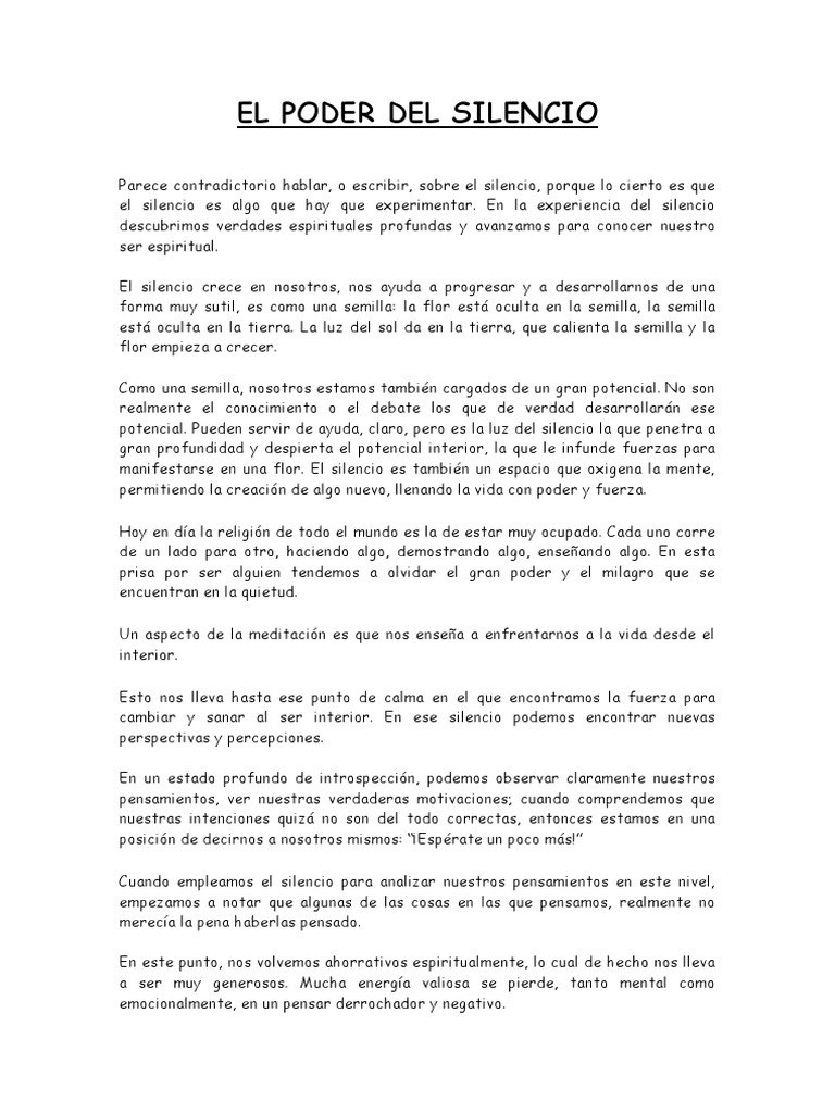El Poder Del Silencio Pdf Meditación Verdad