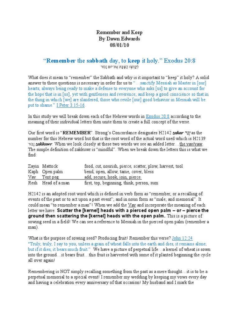 "Remember The Sabbath Day, To Keep It Holy." Exodus 20:8 | Download ...
