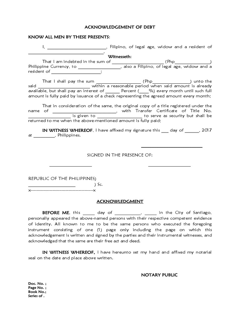 Acknowledgement of Debt Agreement Template | PDF | Politics | Social ...