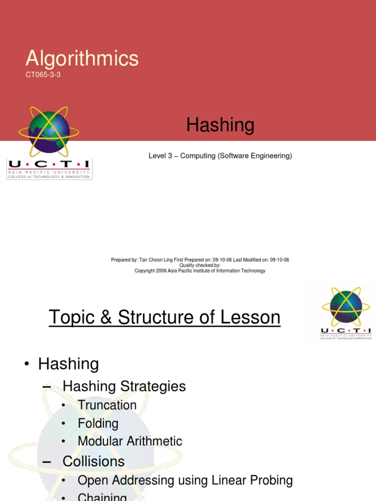 Lecture 12. Hashing | PDF | Computer Data | Teaching Mathematics