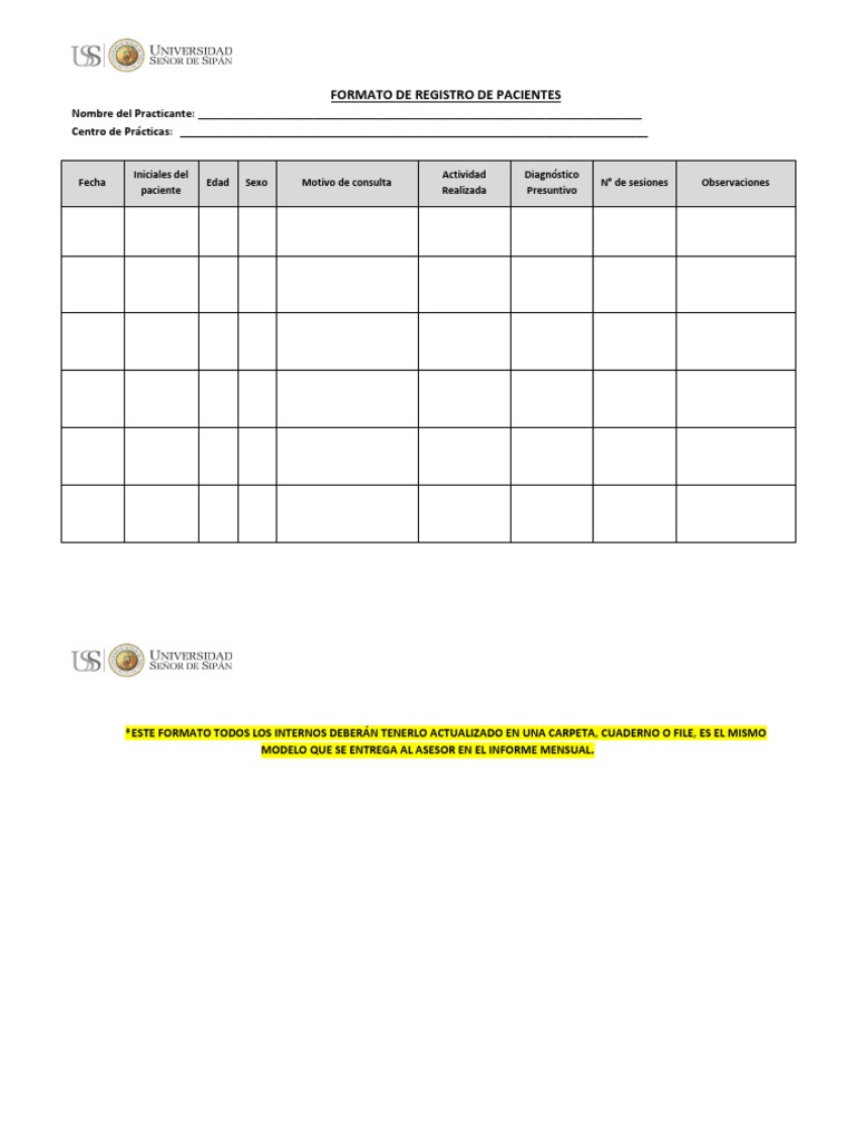 3. Formato de Registro de Pacientes