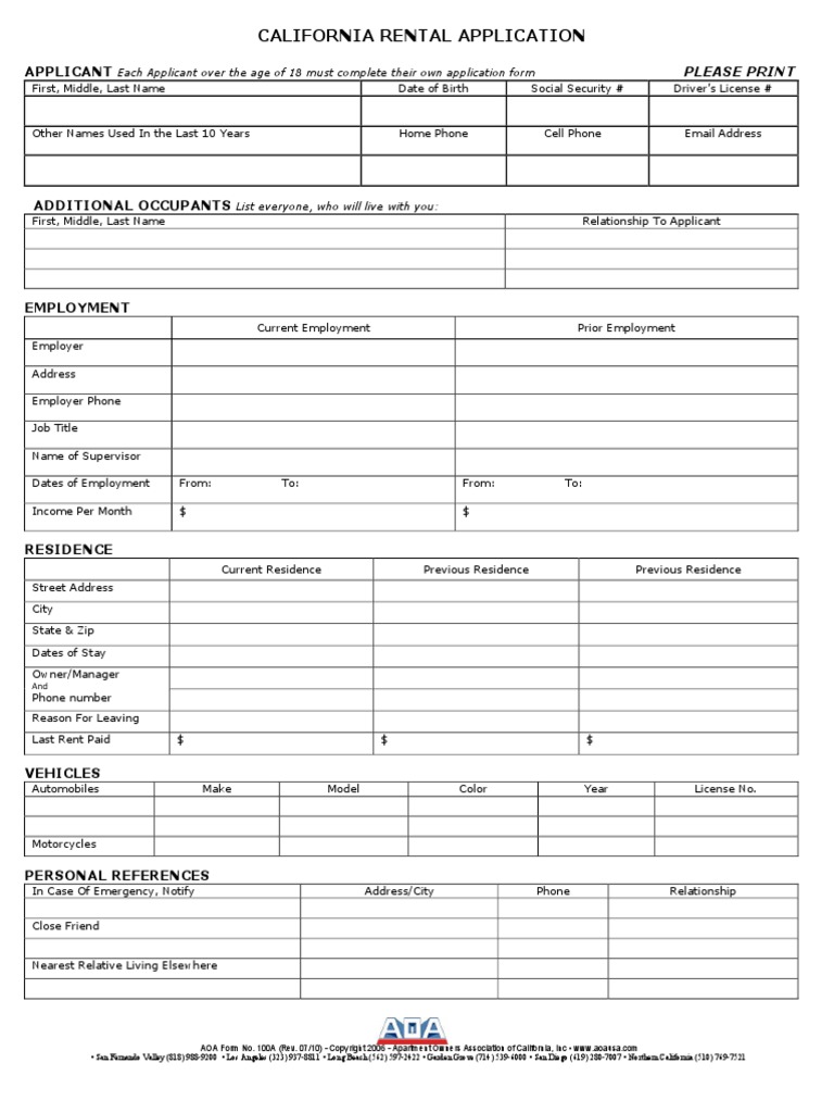 California Rental Application Form PDF | PDF | Lease | Government ...