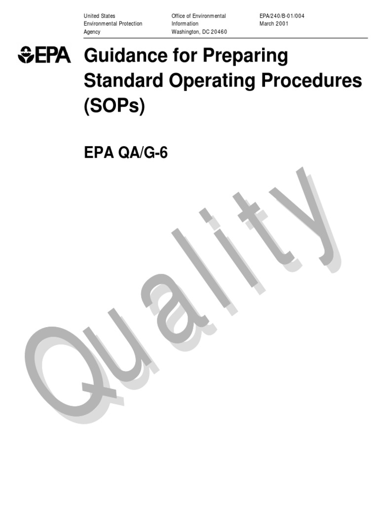 Preparing Standard Operating Procedures Sops Epa Qag-6 (2001) | PDF ...