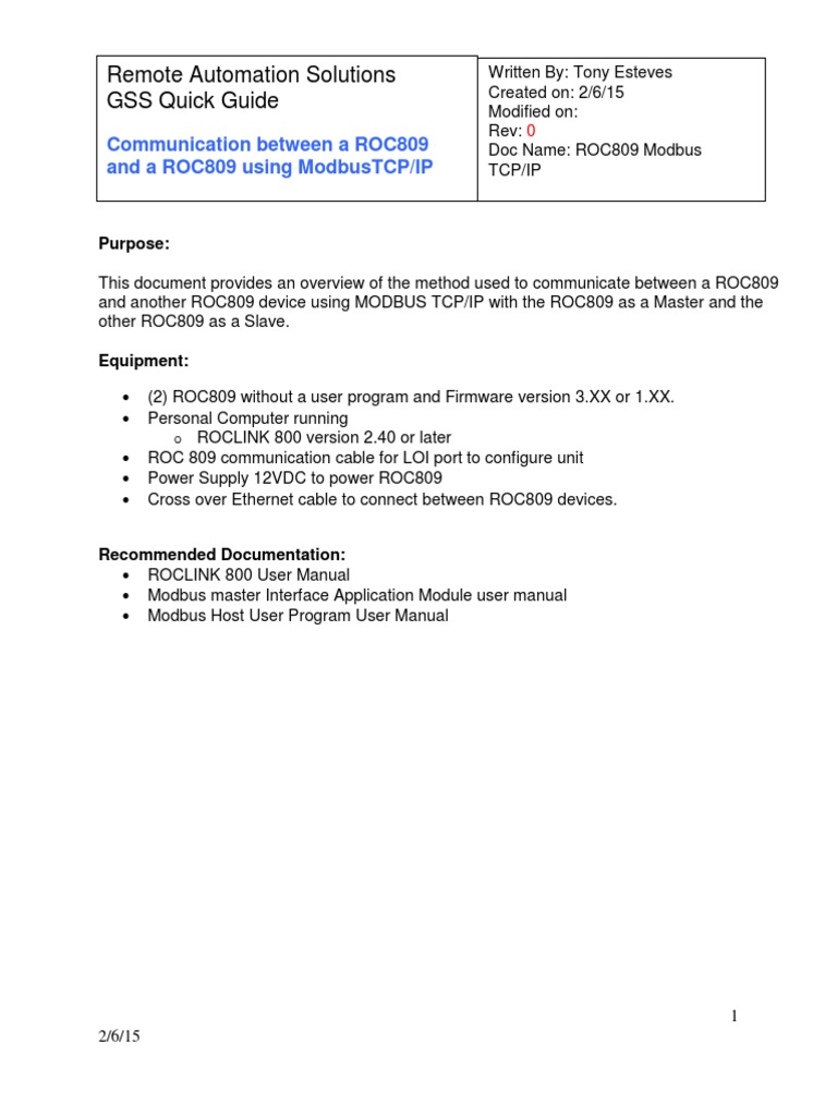 ROC809 Modbus TCP/IP Communication Guide | PDF | Port (Computer ...
