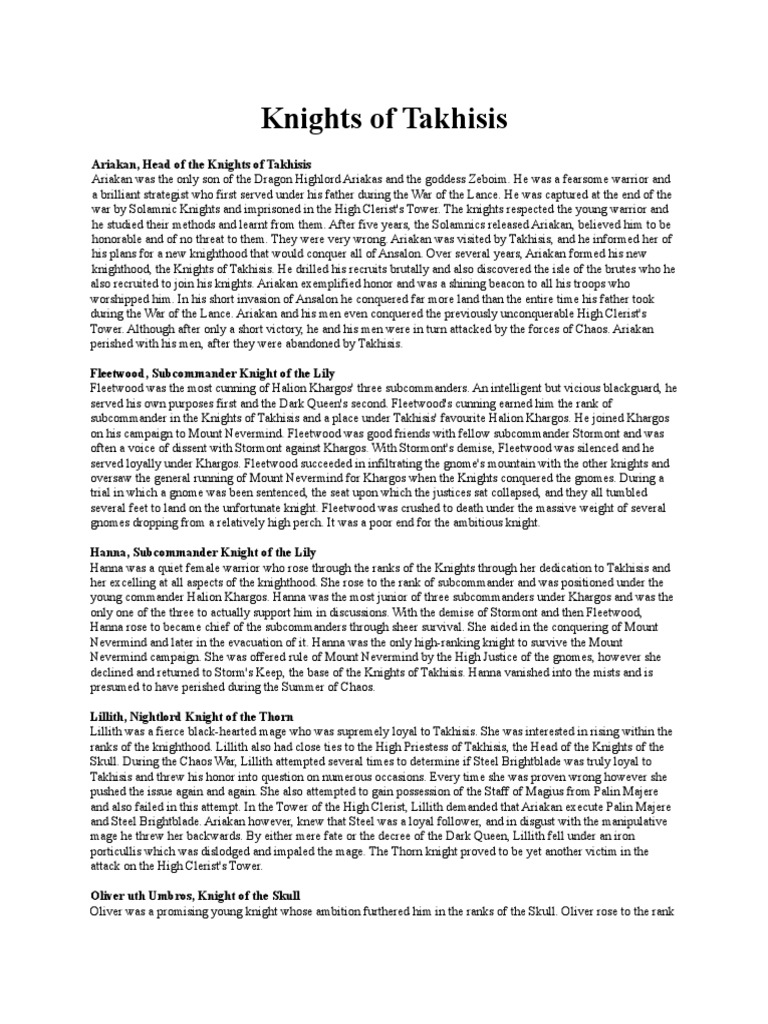 The Rise and Fall of the Knights of Takhisis | PDF | Dragonlance | Unrest