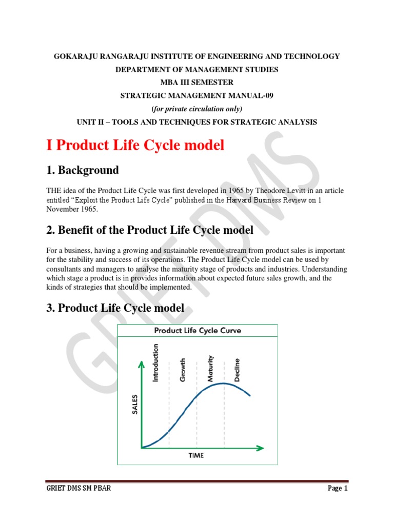 I Product Life Cycle Model: 1. Background | PDF | Competition | Marketing