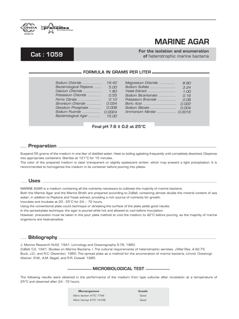 Marine Agar | PDF | Growth Medium | Agar