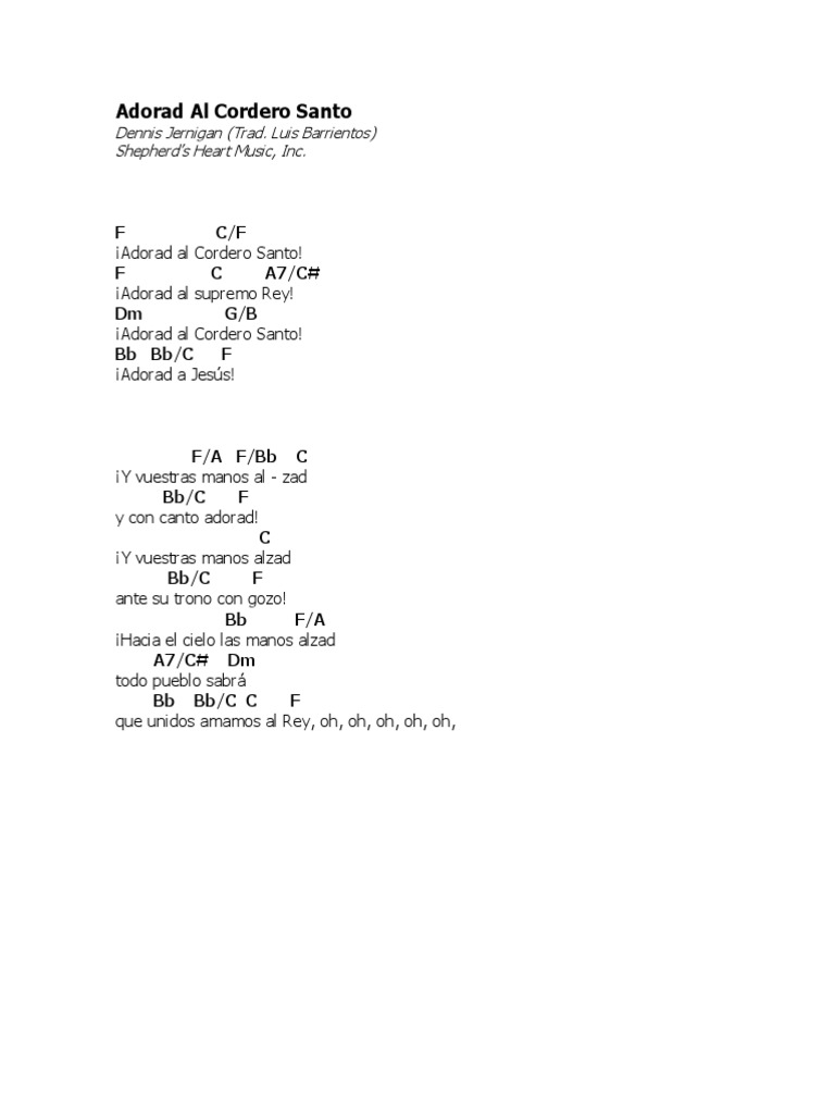 Adorad al Cordero Santo - Letra y Acordes | PDF