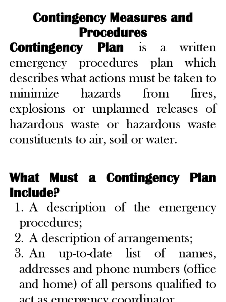 Contingency Measures and Plan | PDF | Emergency Evacuation | Infection