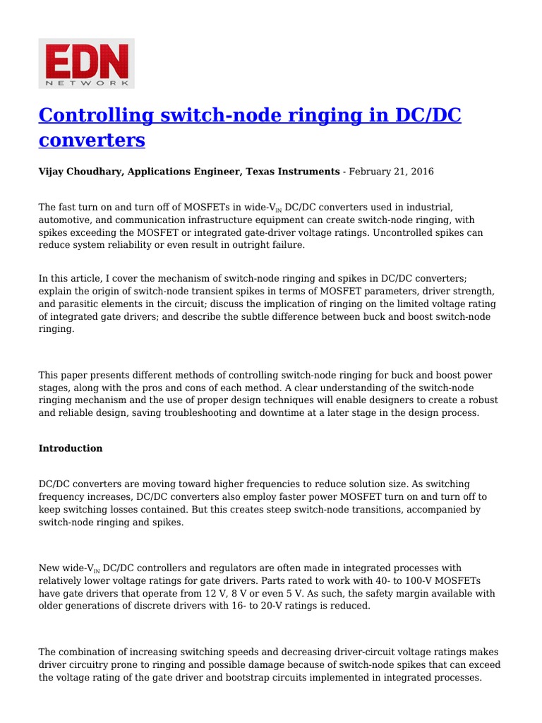 Controlling Switch Node Ringing in DC DC Converters | PDF | Field ...