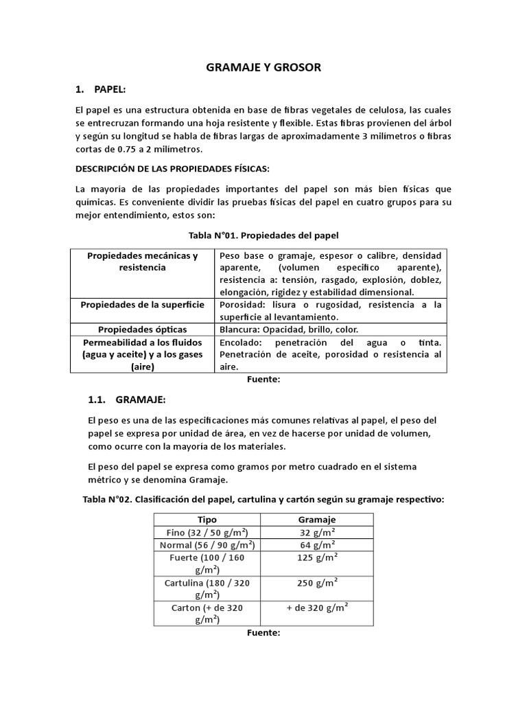 Gramaje y Grosor del Papel y Cartón | PDF | Cartón | Papel