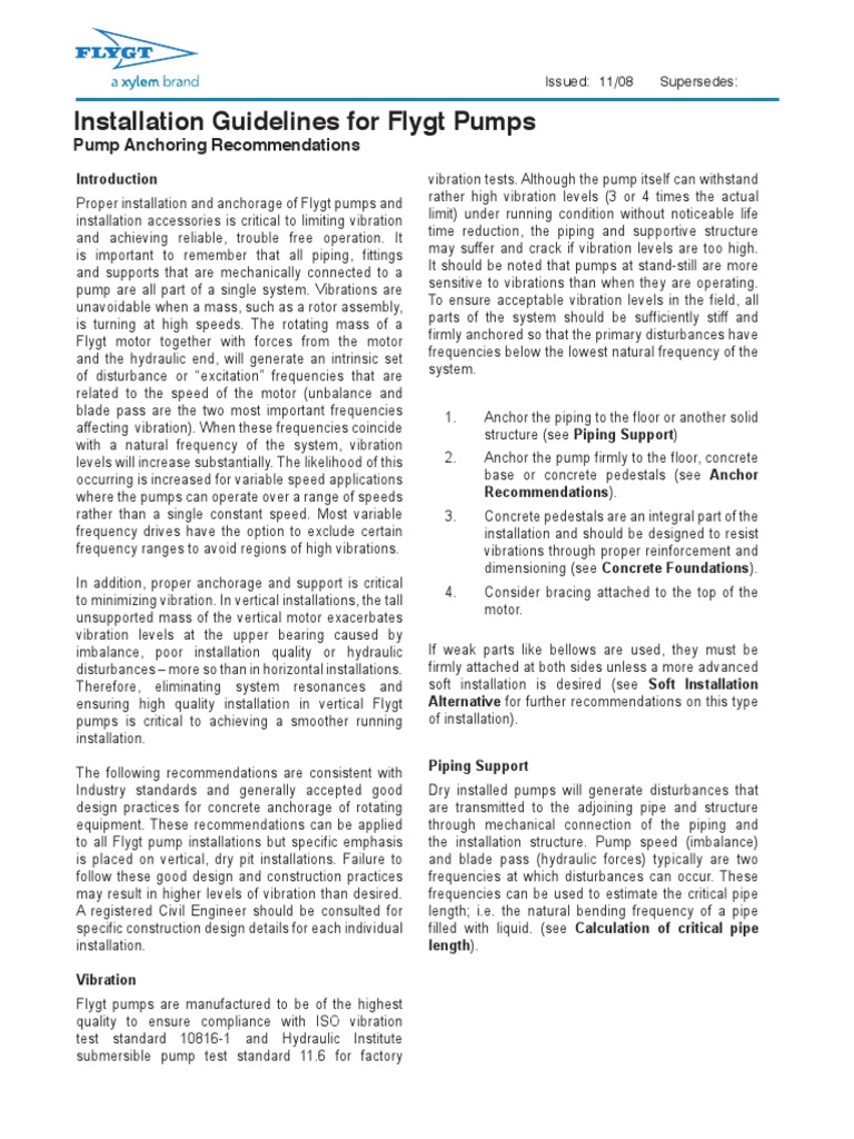 Installation Guidelines For Flygt Pumps: Pump Anchoring Recommendations ...