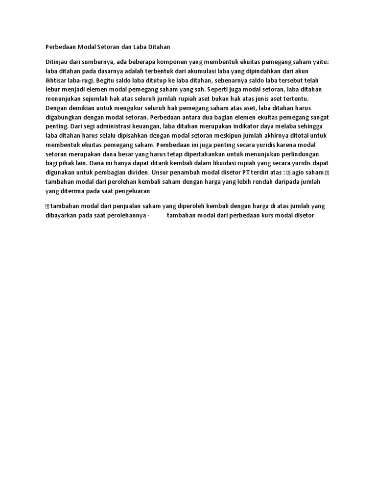 Perbedaan Modal Setoran Dan Laba Ditahan | PDF