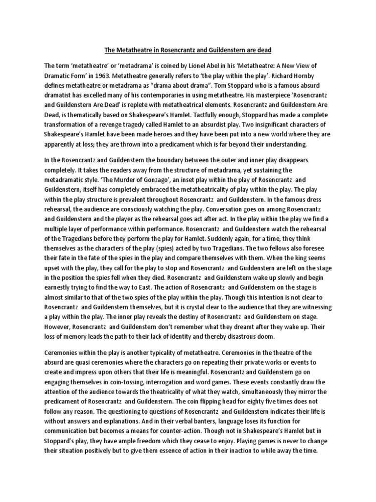The Metatheatre in Rosencrantz and Guildenstern Are Dead | PDF | Hamlet ...