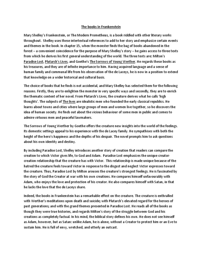The Books in Frankenstein | PDF | Frankenstein | Paradise Lost