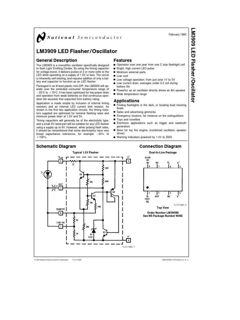 LM3909 LED Flasher/Oscillator Circuit Guide | PDF | Capacitor | Flashlight