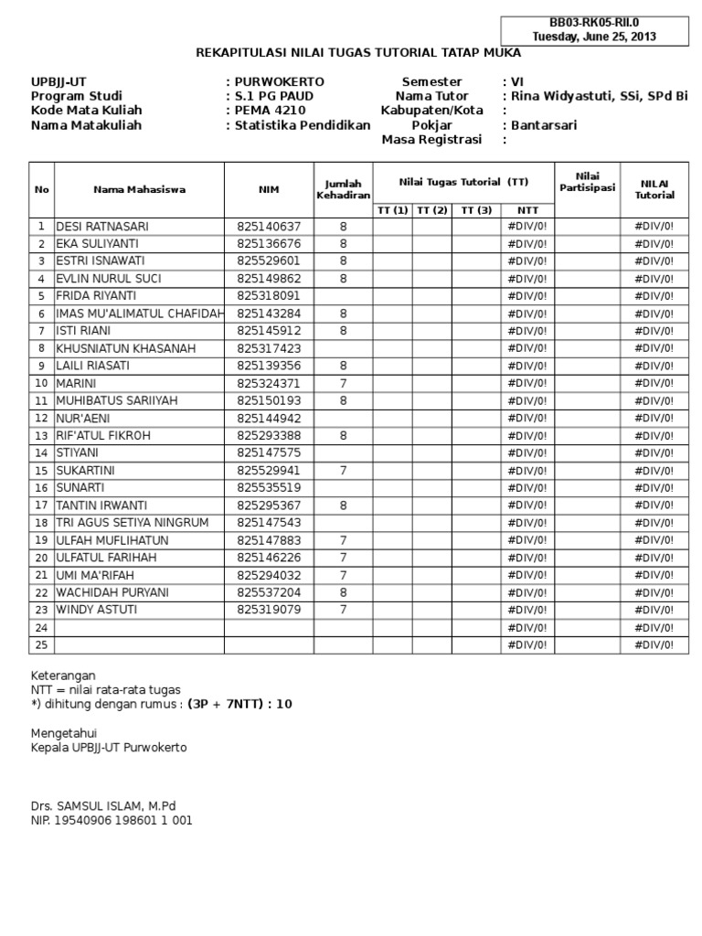 Format Penilaian Tutorial - Tanda Terima Tugas Laporan 2017 | PDF