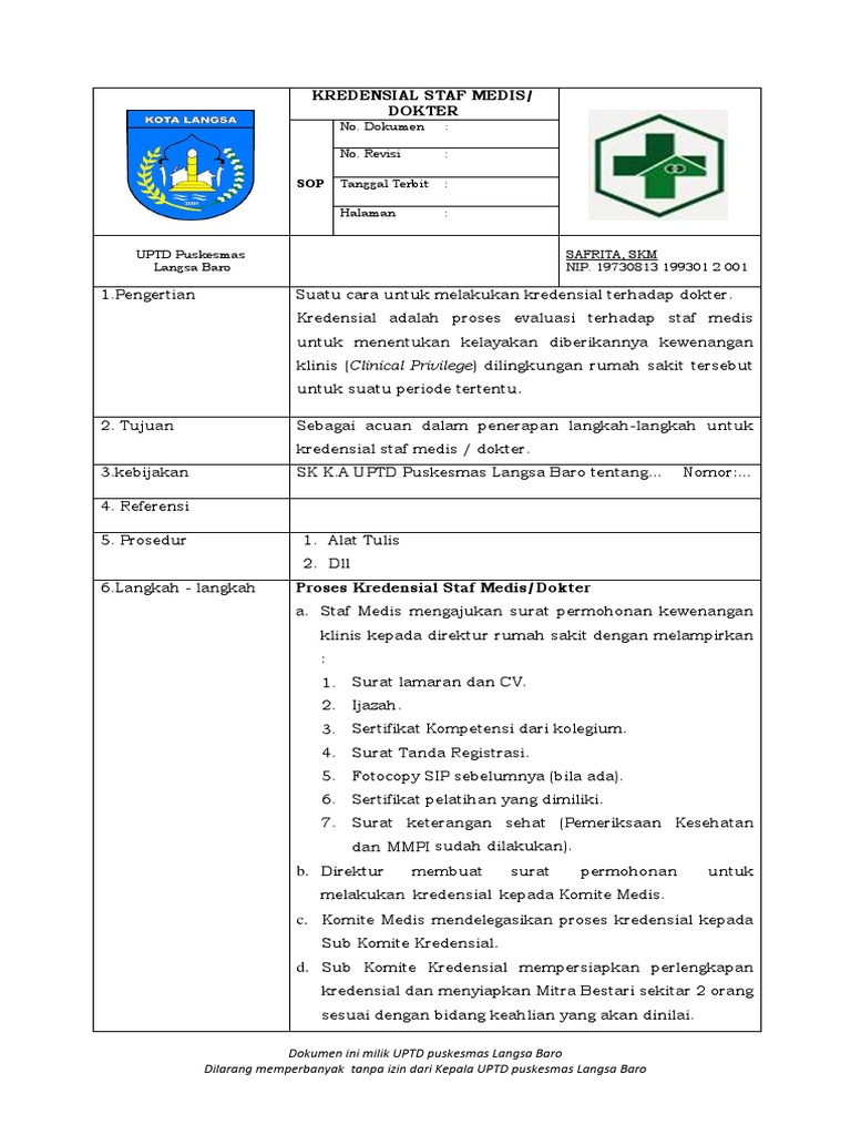 Sop Kredensial Dokter | PDF | Sains & Matematika