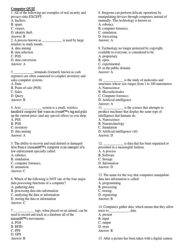 Computer General Knowledge Examination | PDF | Operating System ...