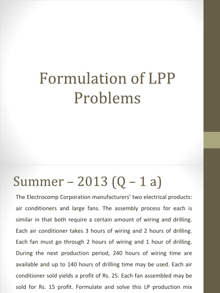 Formulation of LPP Problems | PDF | Fertilizer | Industries