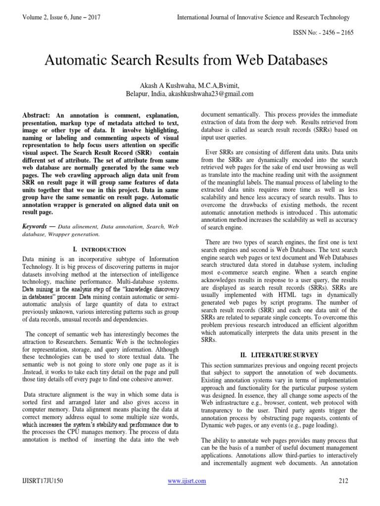 Automatic Search Results From Web Databases | PDF | World Wide Web ...