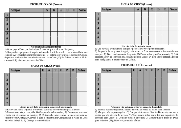 Ficha de Oikós | PDF | Cristo (publicação) | Bíblia