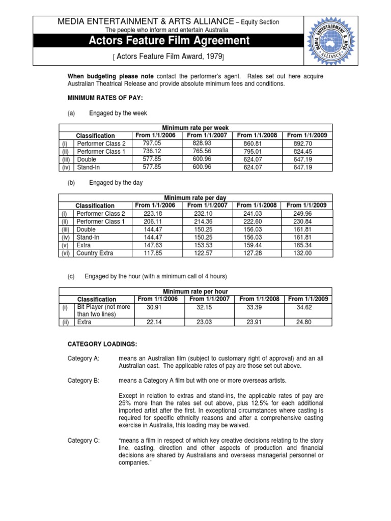Actor, S Film Agreement | PDF | Overtime | Television