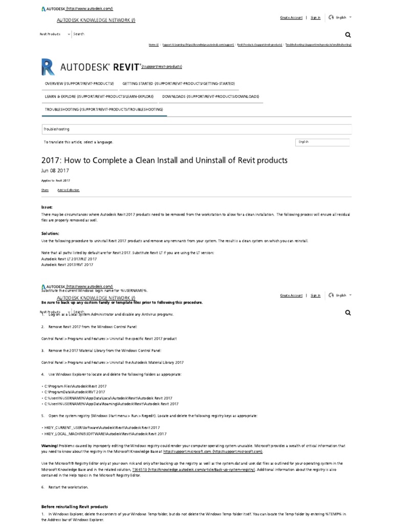 2017 - How To Complete A Clean Install and Uninstall of Revit Products ...