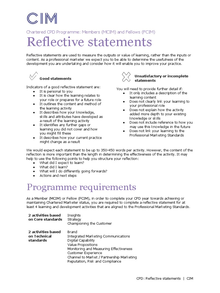CIM Sample Reflective Statements PDF | PDF | Brand | Customer Experience