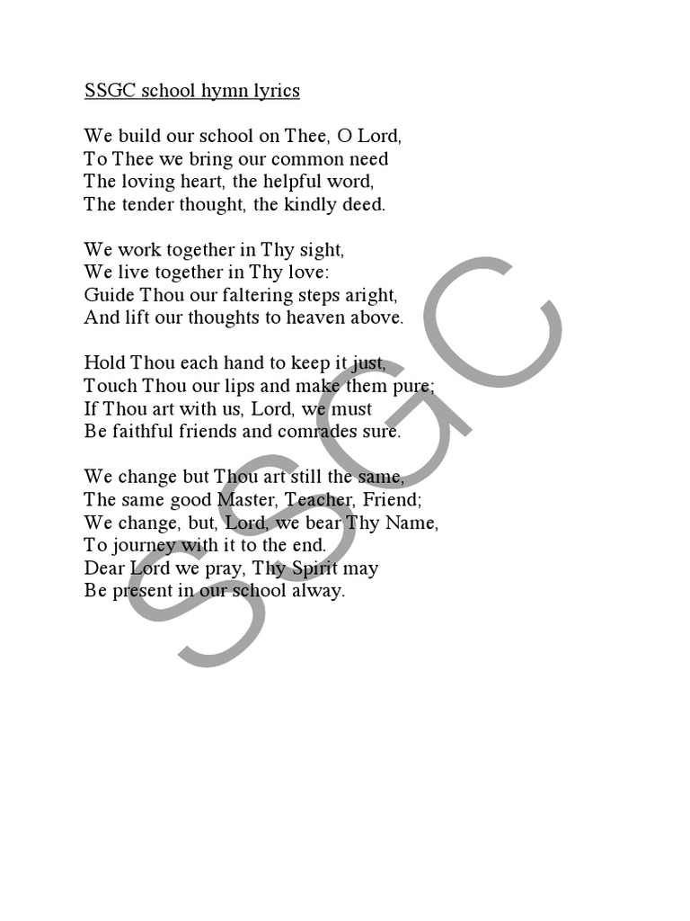 SSGC School Hymn Lyrics | PDF