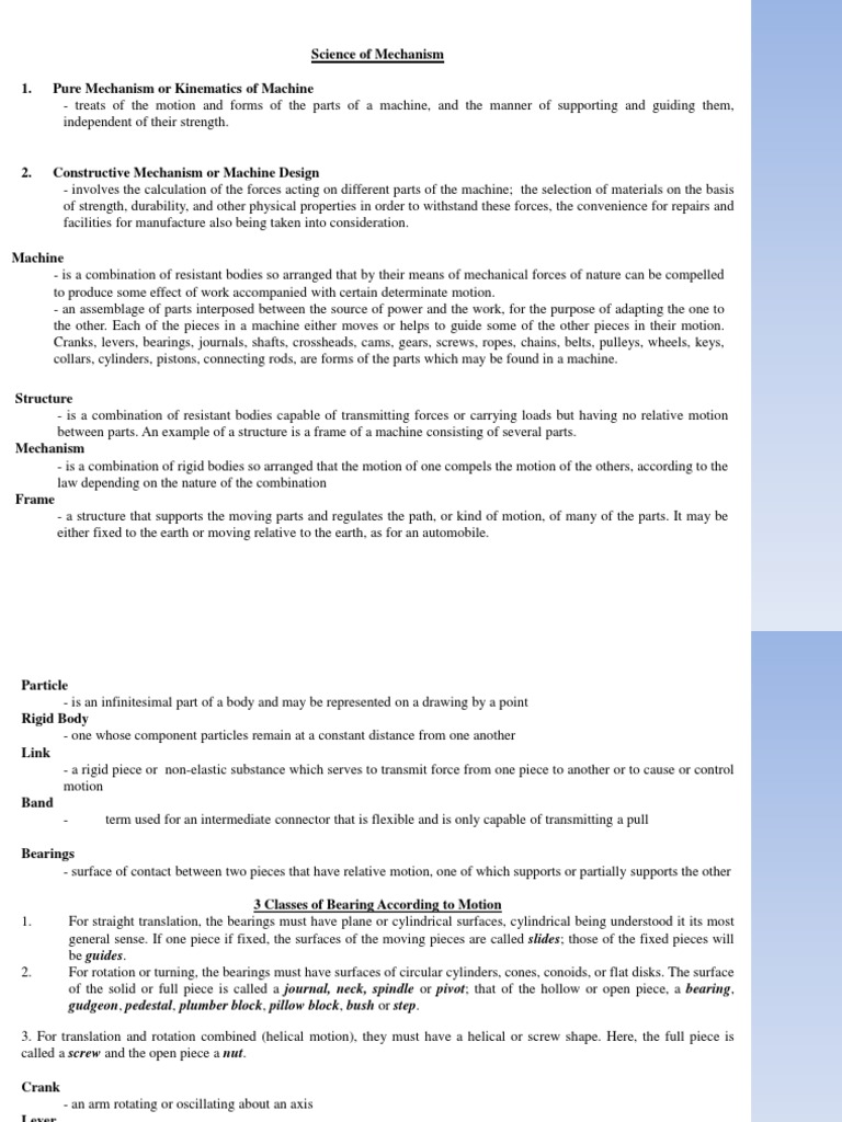 Machine Elements 1 - Definition of Terms | PDF | Machines | Kinematics