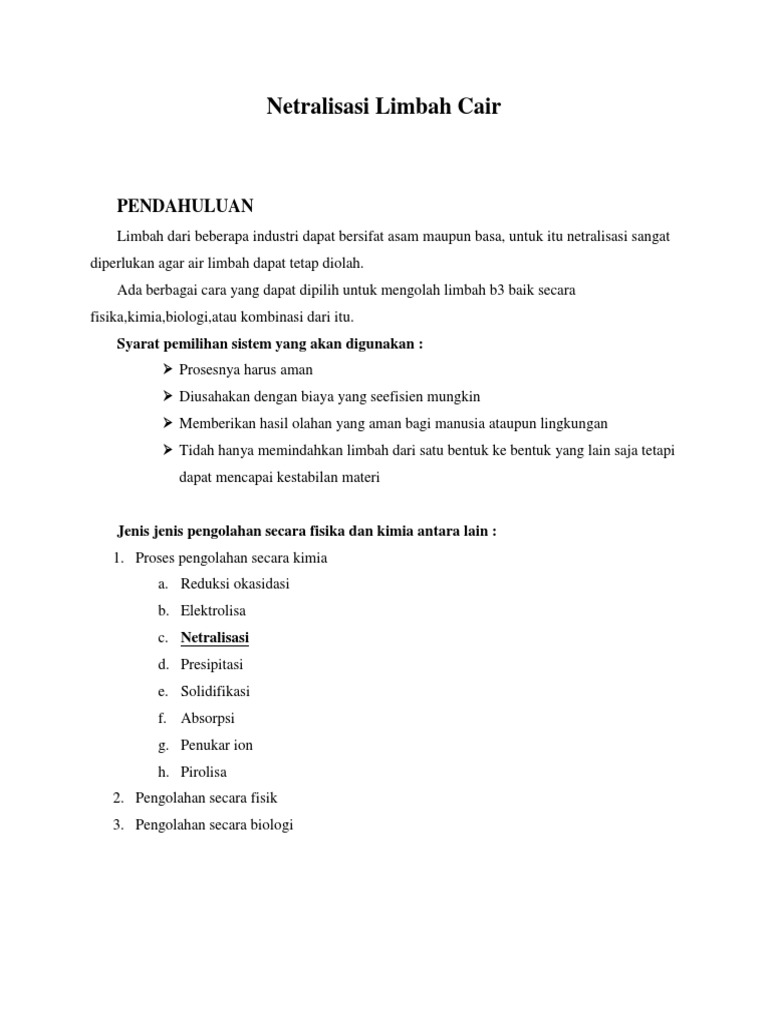 Proses Netralisasi Limbah Cair Asam dan Basa | PDF | Memasak, Makanan ...