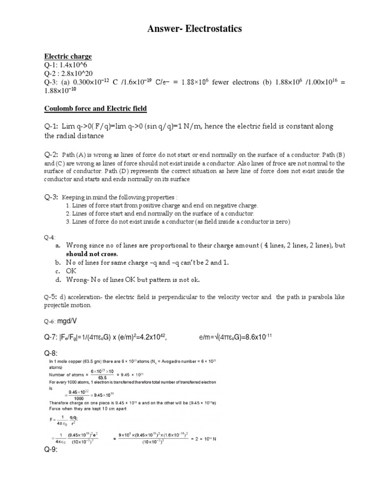 Answer Static Electricity | PDF