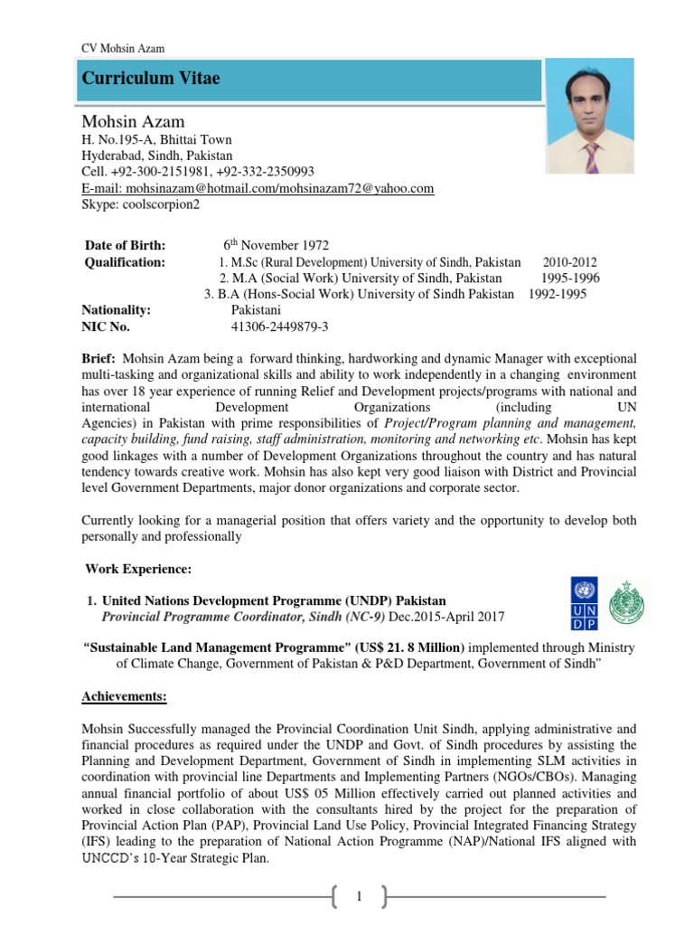 Mohsin Azam: Curriculum Vitae | PDF | United Nations Development Programme | Capacity Building
