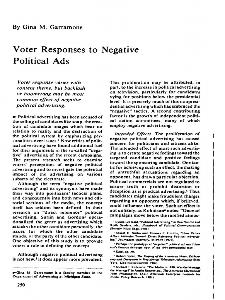 Voter Response To Negative Political Ads Gina | PDF | Advertising ...