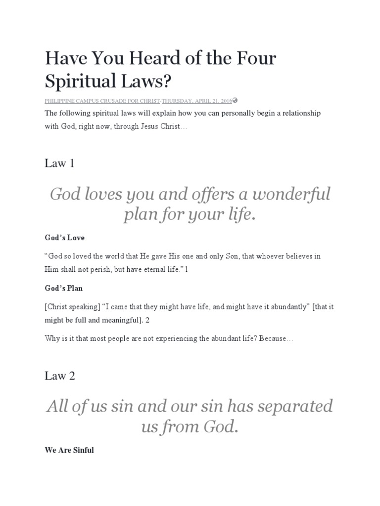 Have You Heard of The Four Spiritual Laws?: God Loves You and Offers A ...