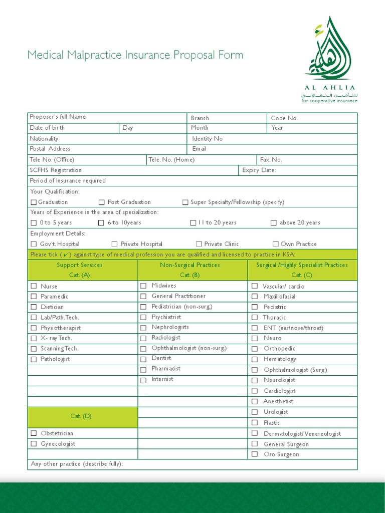 Form Medical Malpractice Insurance en | PDF | Professional Liability ...