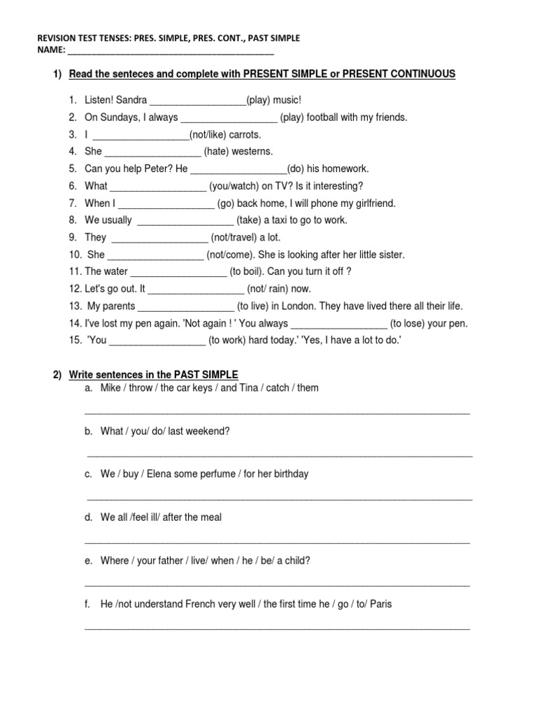 Present Simple or Present Continuous, Past Simple | PDF