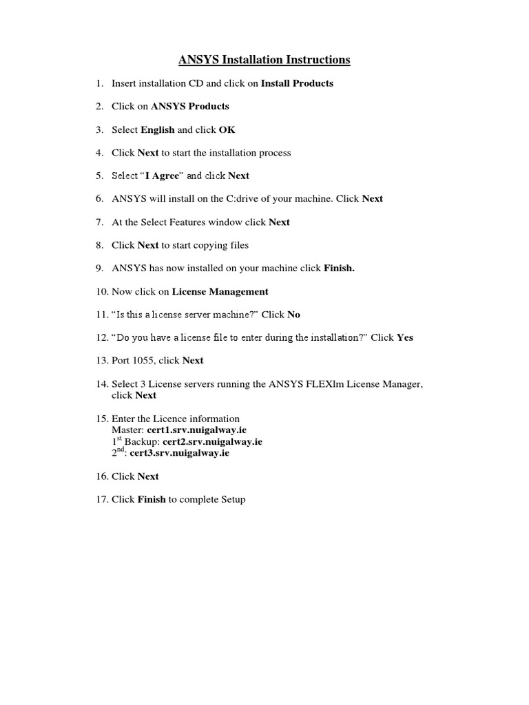 Installation Instructions Ansys | PDF
