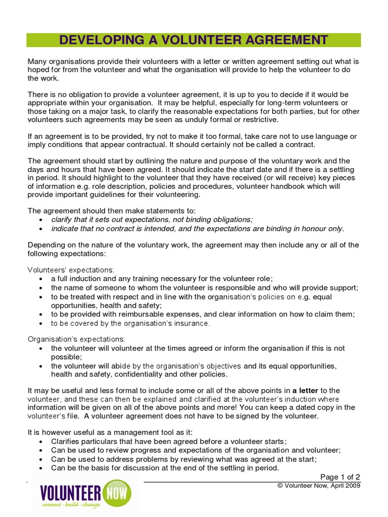 Developing A Volunteer Agreement Information Sheet NL | PDF ...