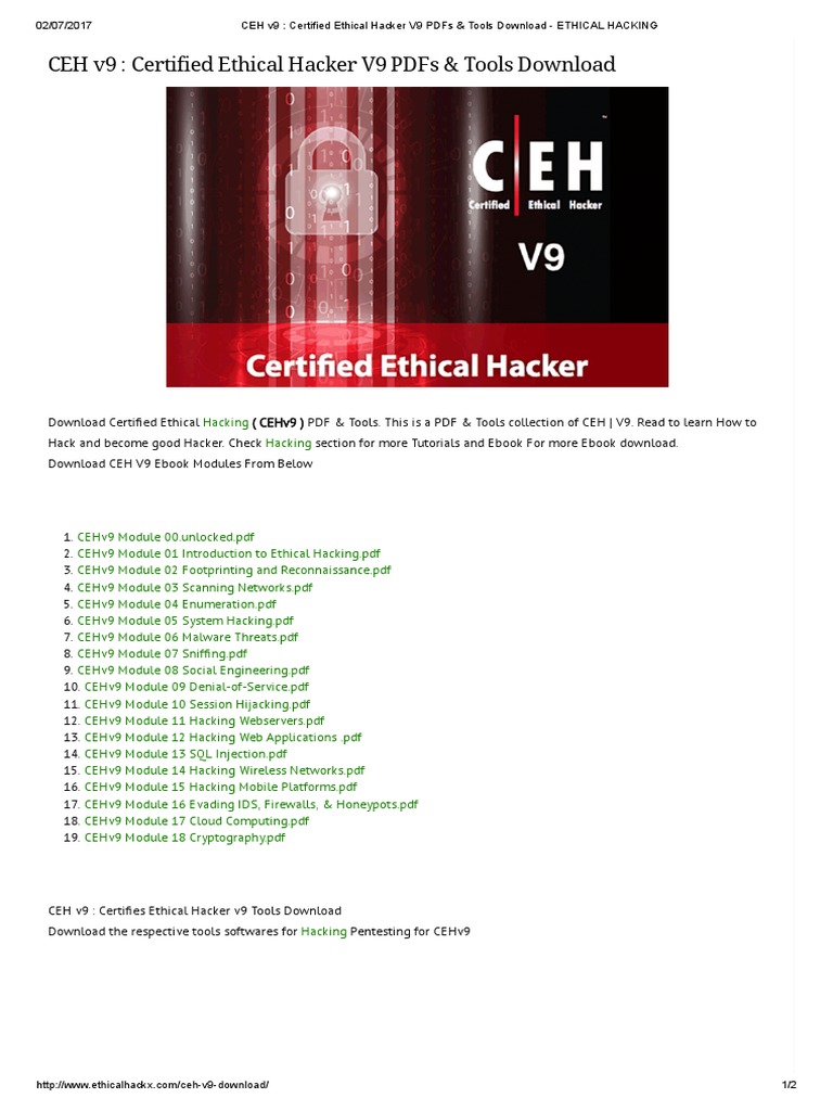 CEH v9 _ Certified Ethical Hacker V9 PDFs & Tools Download - ETHICAL HACKING | Security Hacker ...