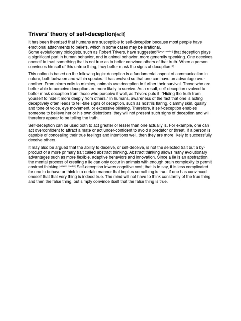 Trivers' Theory of Self-Deception: (Edit) | PDF | Action (Philosophy ...