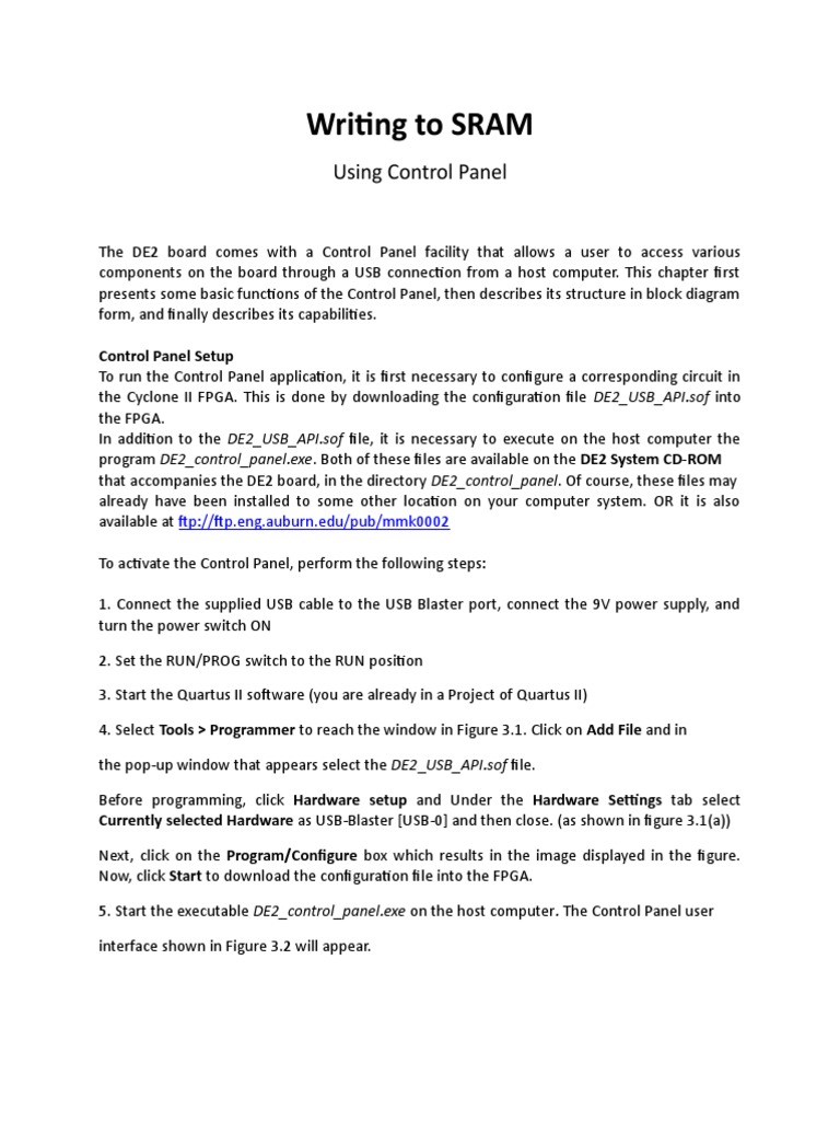 Writing To SRAM: Using Control Panel | PDF | Computer File | Usb