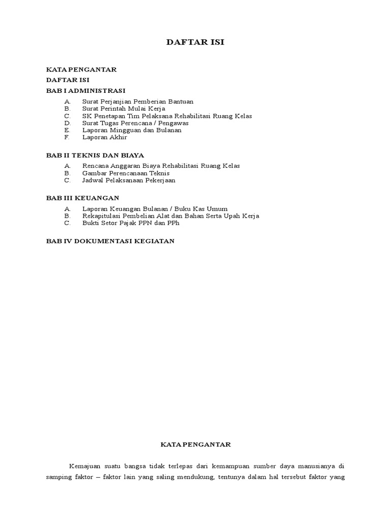 Daftar Isi LPJ | PDF
