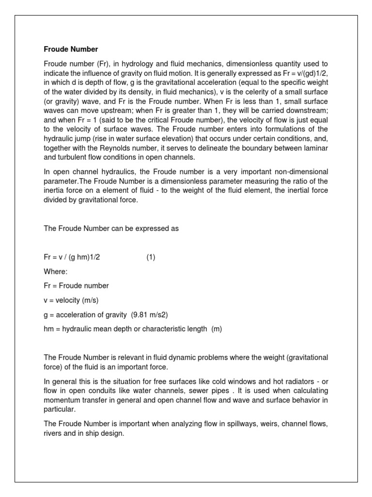 Froude Number and Reynolds Number | PDF | Reynolds Number | Fluid Dynamics